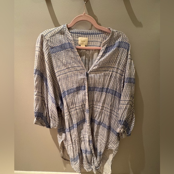 Maeve | Tops | Maeve Oversized Blue And Cream Blouse | Poshmark